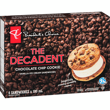 PC The Decadent Chocolate Chip Cookie Vanilla Ice Cream Sandwiches | PC.ca