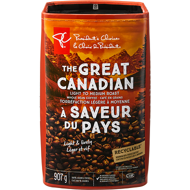PC The Great Canadian Light To Medium Roast Whole Bean Coffee PC ca